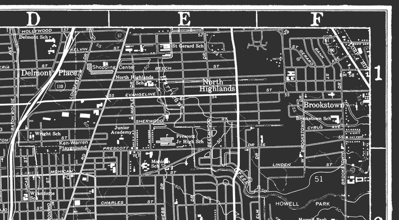 Baton Rouge Map : Vintage Baton Rouge Map Print Old Baton - Etsy