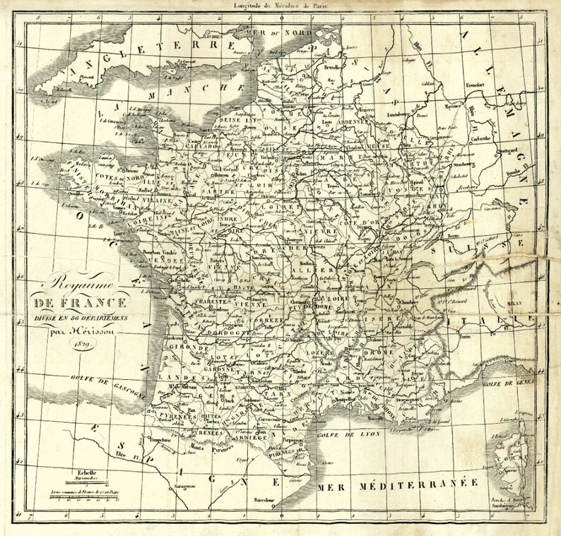 France Map Print : Vintage France Map Print Old France Map - Etsy