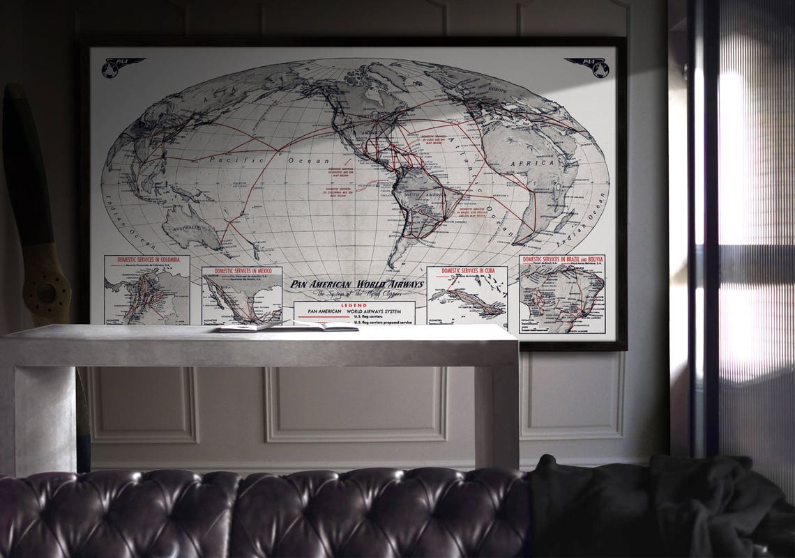 Pan Am Print : Pan Am Map Pam American World Travel Print - Etsy