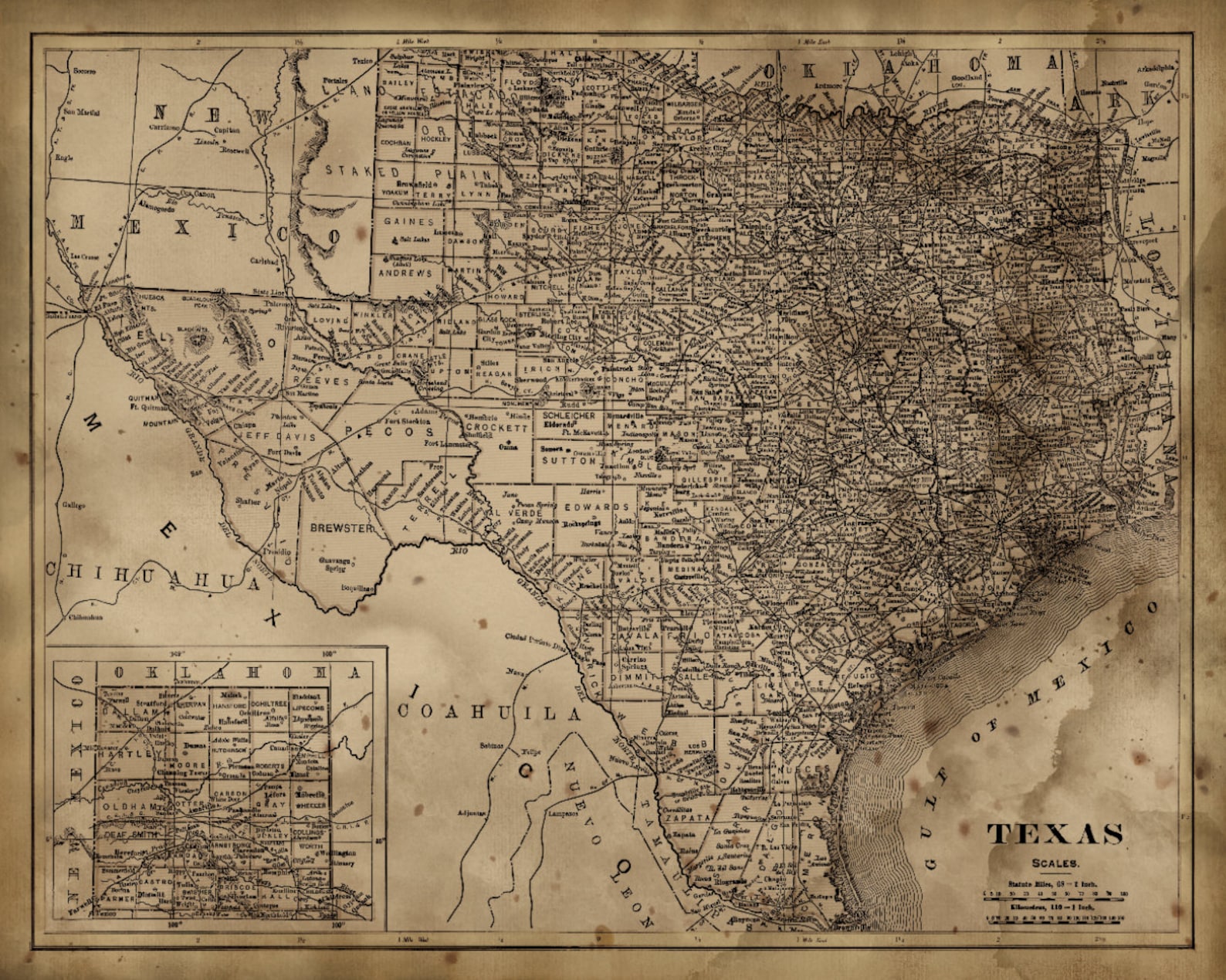 Texas Map : Vintage Texas Map Print Poster Circa 1913 - Etsy