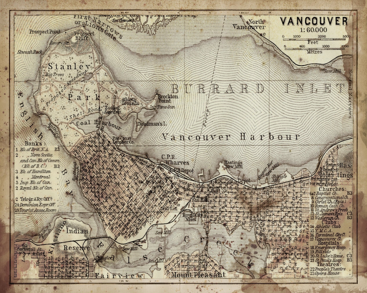 Vancouver Map : Vintage Vancouver Map Print Poster Circa 1907 | Etsy Canada
