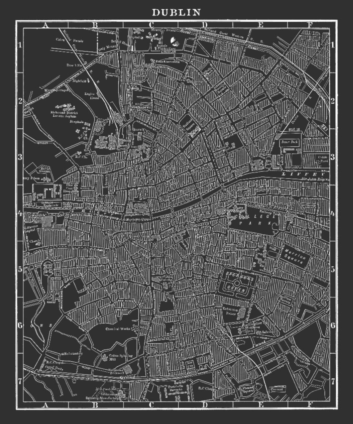 Dublin Map : Vintage Dublin Map Print Old Dublin Ireland Map | Etsy