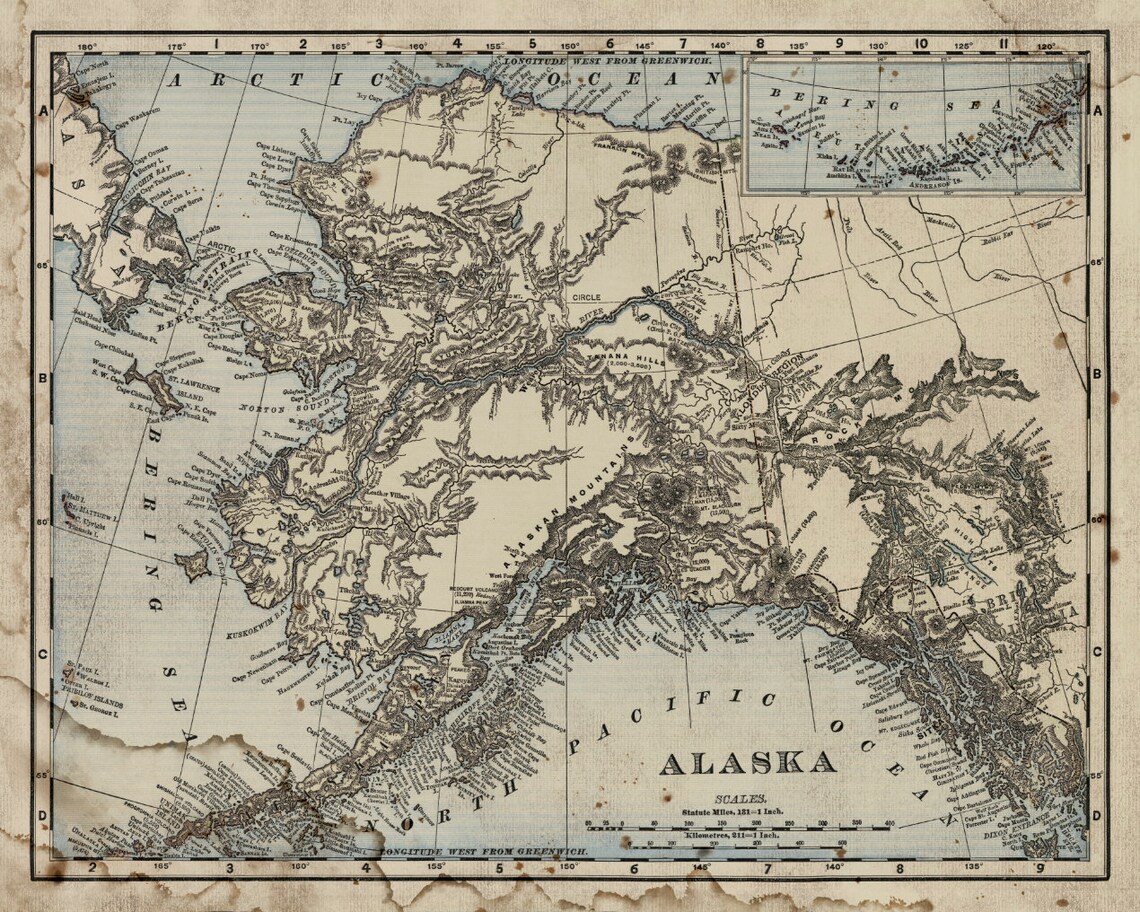 Alaska Map Print : Vintage Alaska Map Art Alaska Poster - Etsy