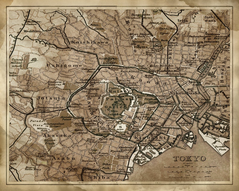 Tokyo Map : Vintage Circa 1893 Tokyo Map Print Poster Japan - Etsy