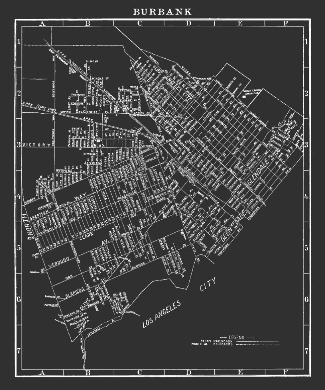 Burbank Map : Vintage Burbank Map Print - Old Burbank California Map ...