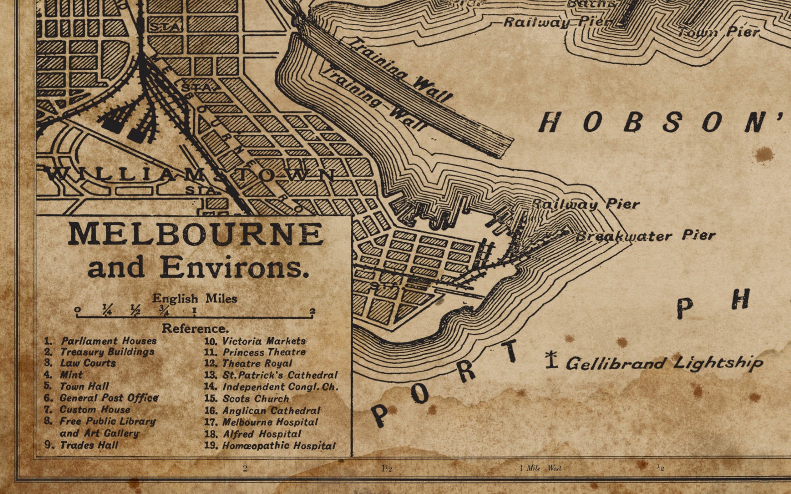 Melbourne Map Print : Vintage Melbourne Map Circa 1910 Print Poster ...