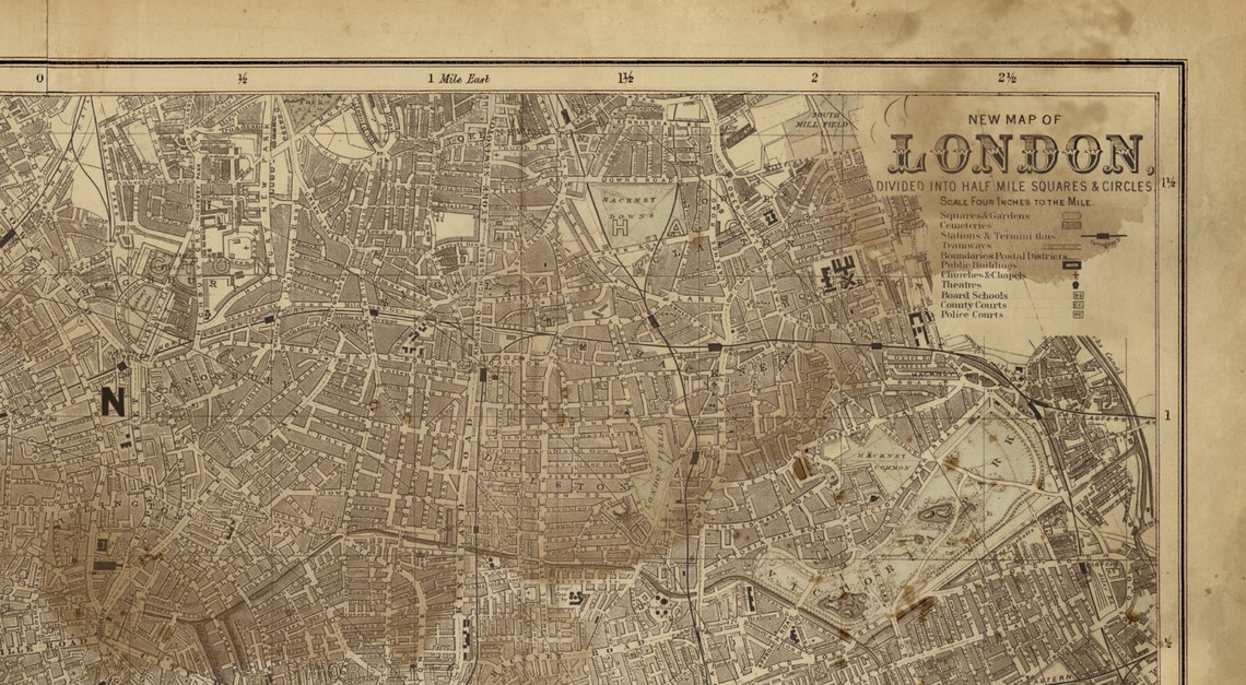 London Map : Vintage Circa 1890 London Map Print Poster - Etsy