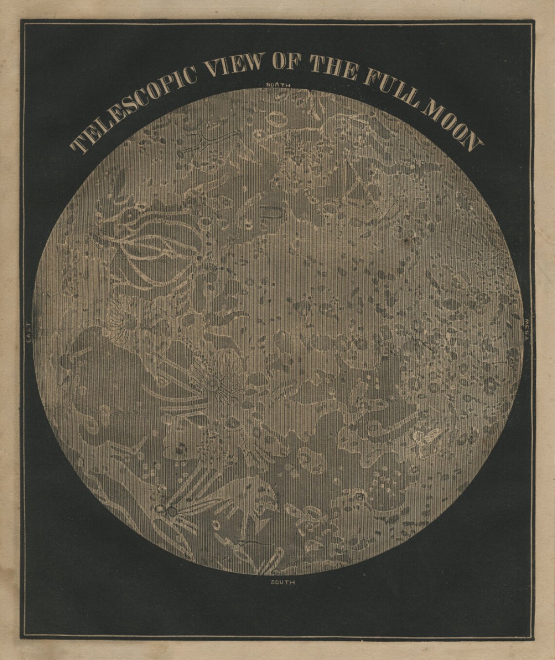 Vintage Moon Print : Circa 1850 Telescopic View Of The Moon | Etsy