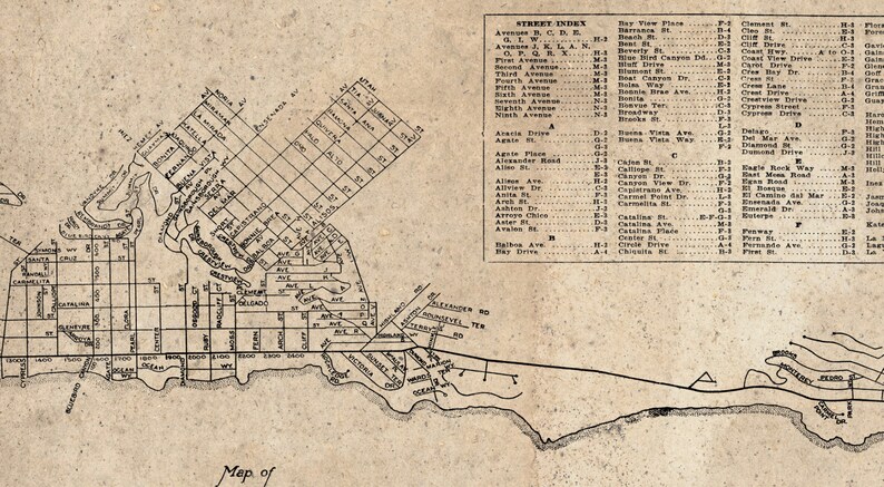Laguna Beach Map : Vintage Laguna Beach Map Print Poster Circa - Etsy