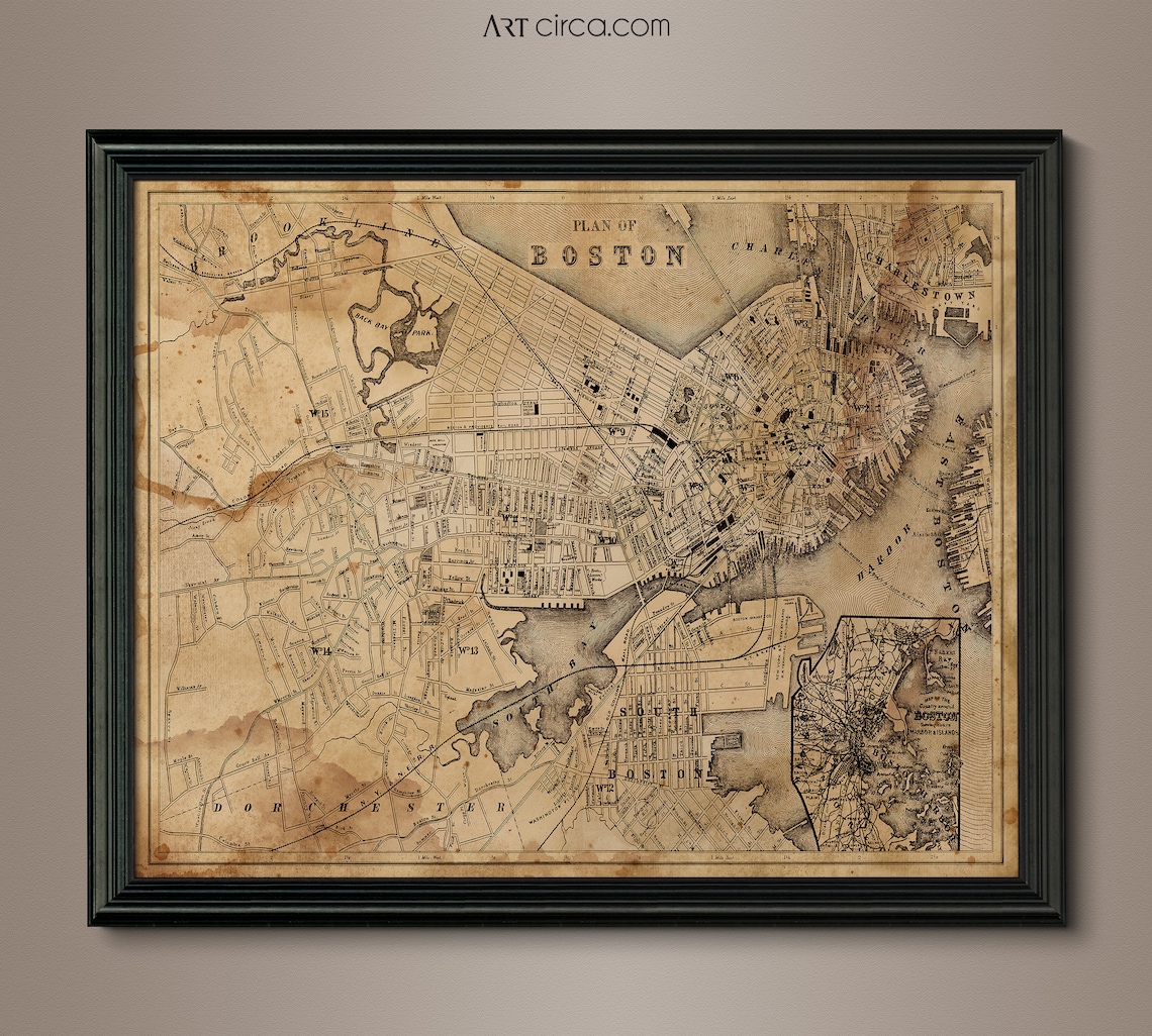 Boston Map Print : Vintage Boston Map Print Poster 1894 - Old Boston ...