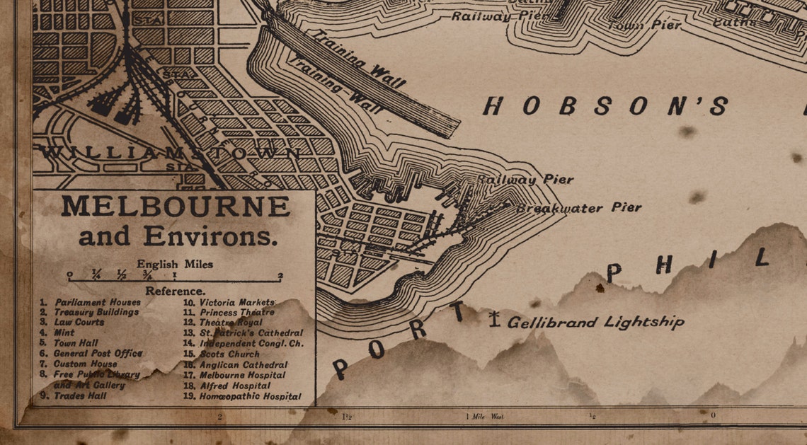 Melbourne Map Print : Vintage Melbourne Map Circa 1910 Print | Etsy