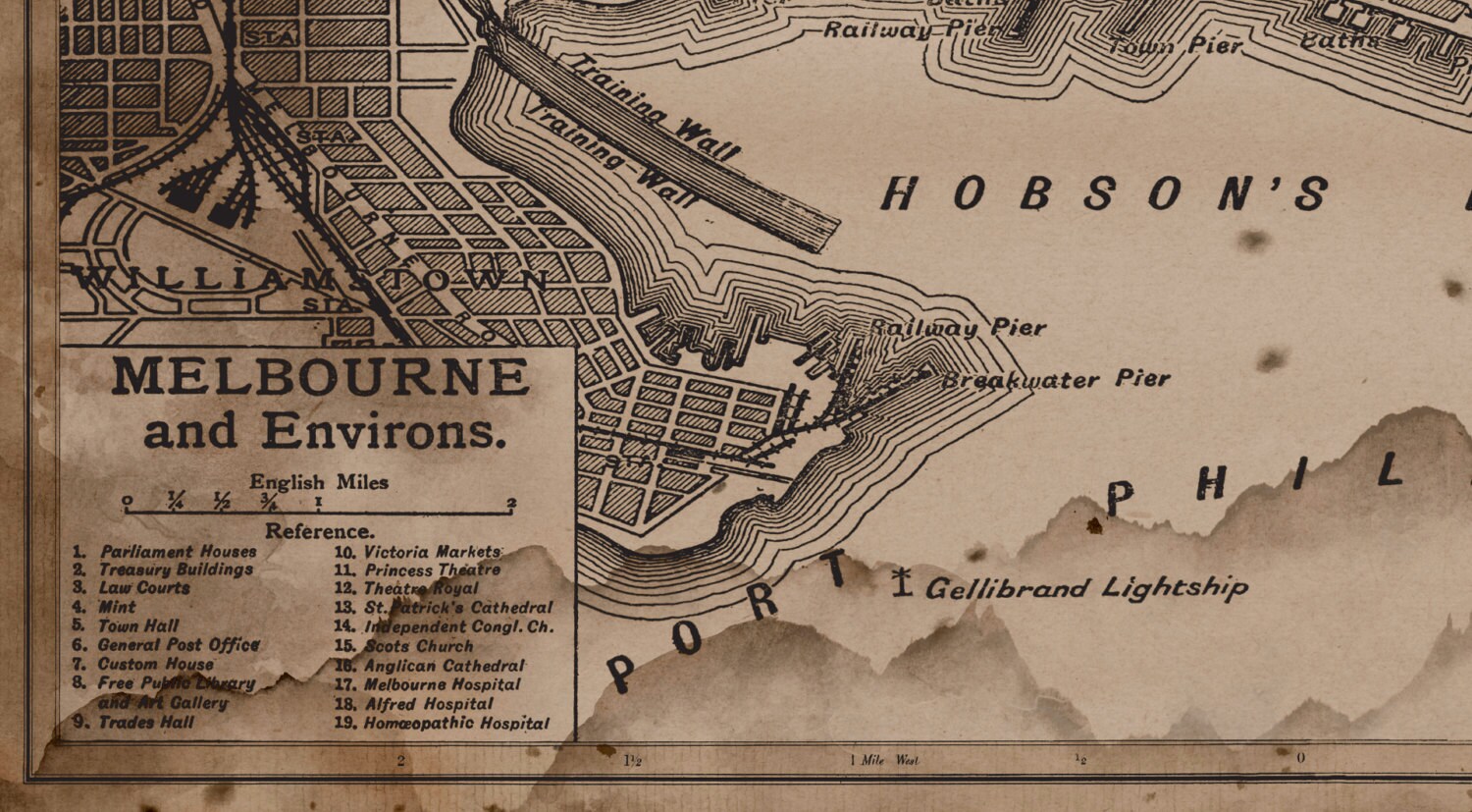 Melbourne Map Print : Vintage Melbourne Map Circa 1910 Print | Etsy