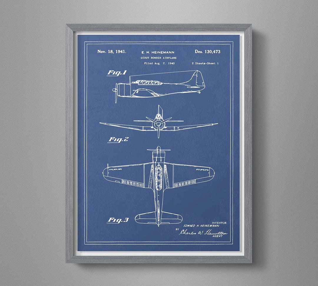 Vintage Airplane Blueprint - SBD Dauntless Blueprint - Airplane Drawing ...