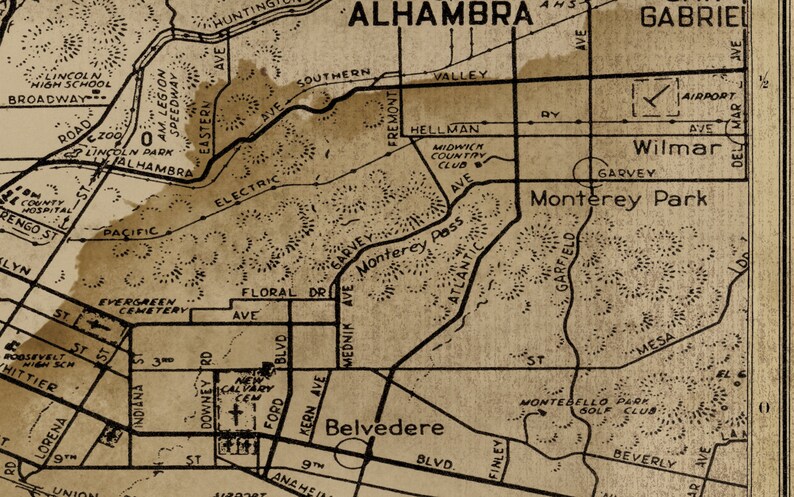 Vintage Los Angeles Map : Old Los Angeles Map Print Circa 1930 - Giclée ...