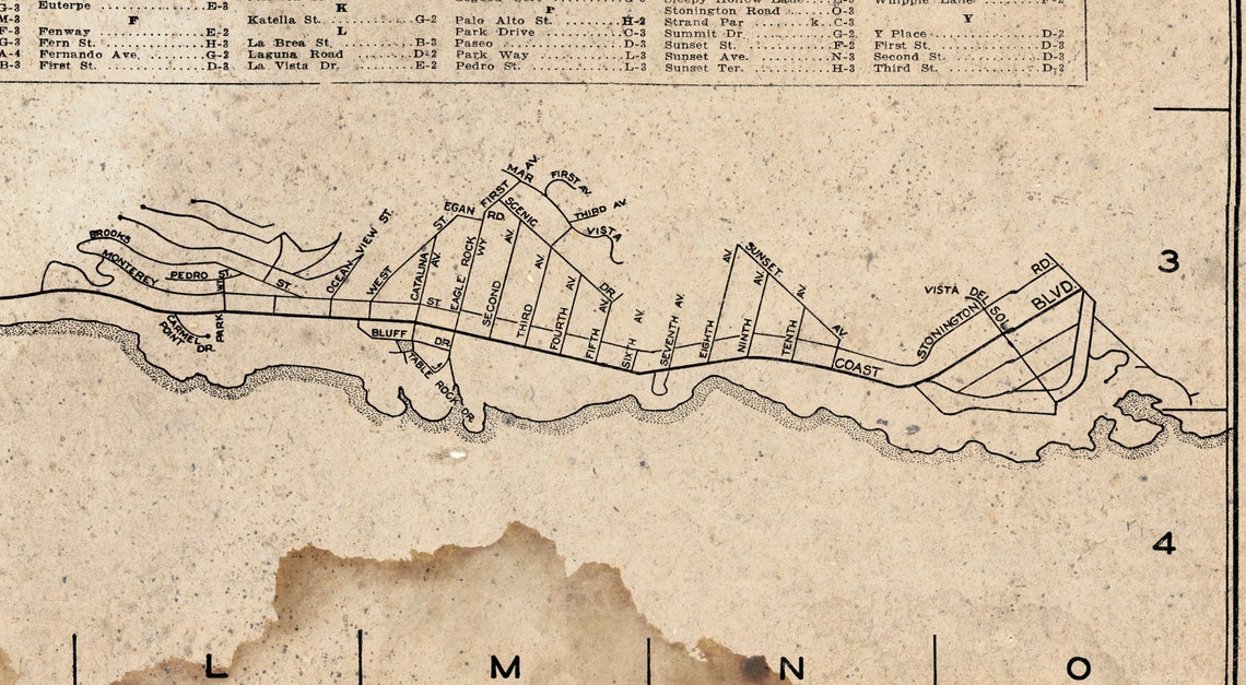 Laguna Beach Map : Vintage Laguna Beach Map Print Poster Circa | Etsy