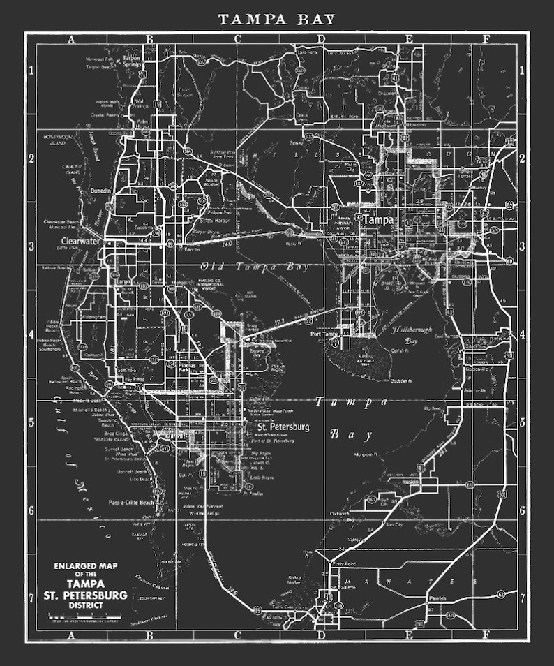 Tampa Bay Map Print Poster : Vintage Tampa Map Print Vintage | Etsy