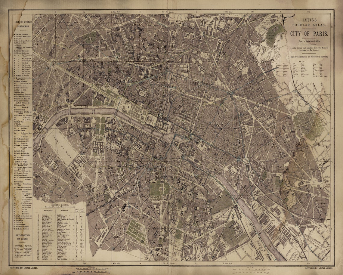 Paris Map : Vintage Circa 1883 Paris Map Print Poster Giclee - Etsy