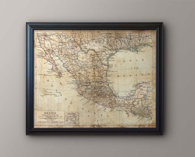 Mexico Map : Old Mexico Vintage Mexico Map Print Large - Etsy