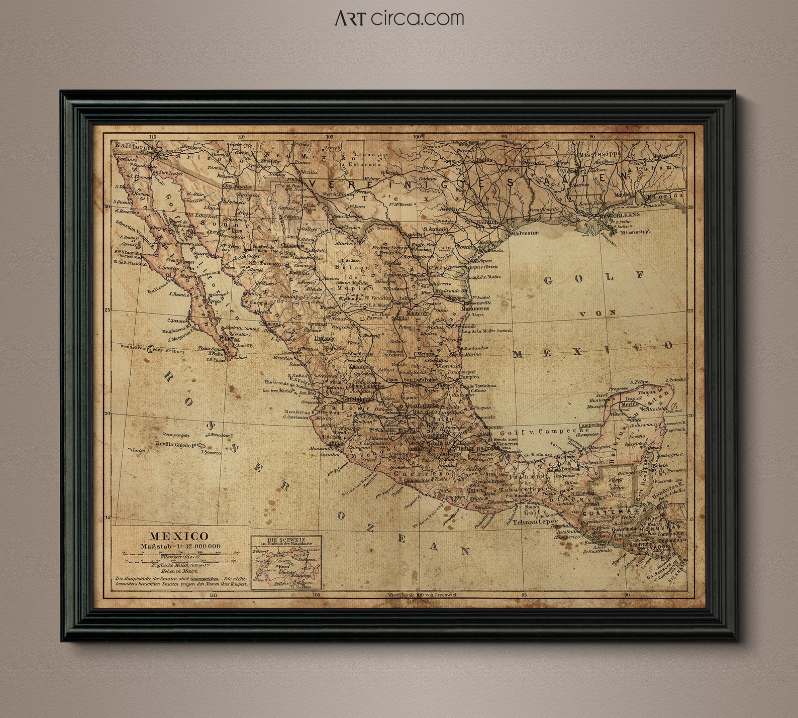 Mexico Map : Old Mexico - Vintage Mexico Map Print - Large Mexico Map ...