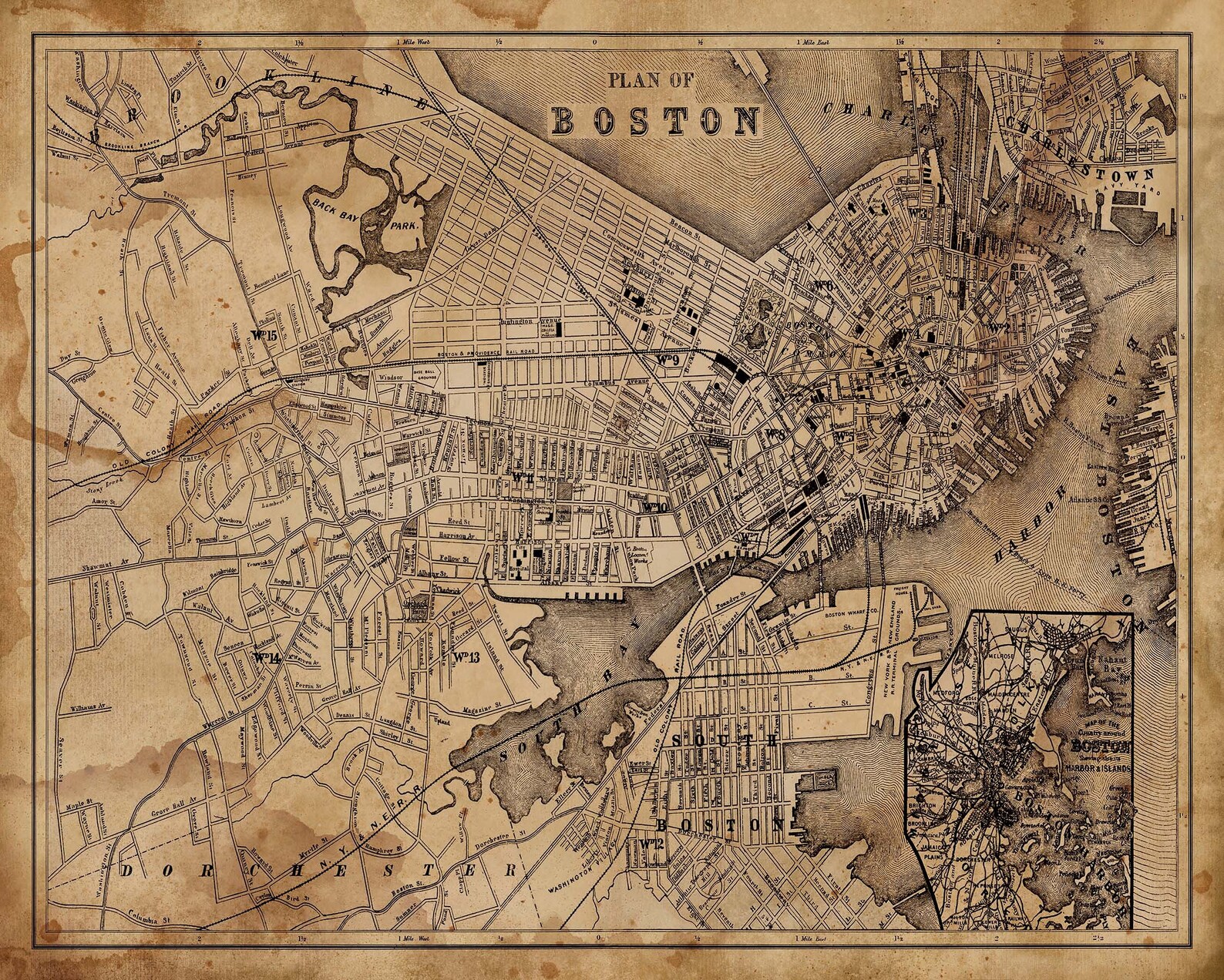 Boston Map Print : Vintage Boston Map Print Poster 1894 - Old Boston ...