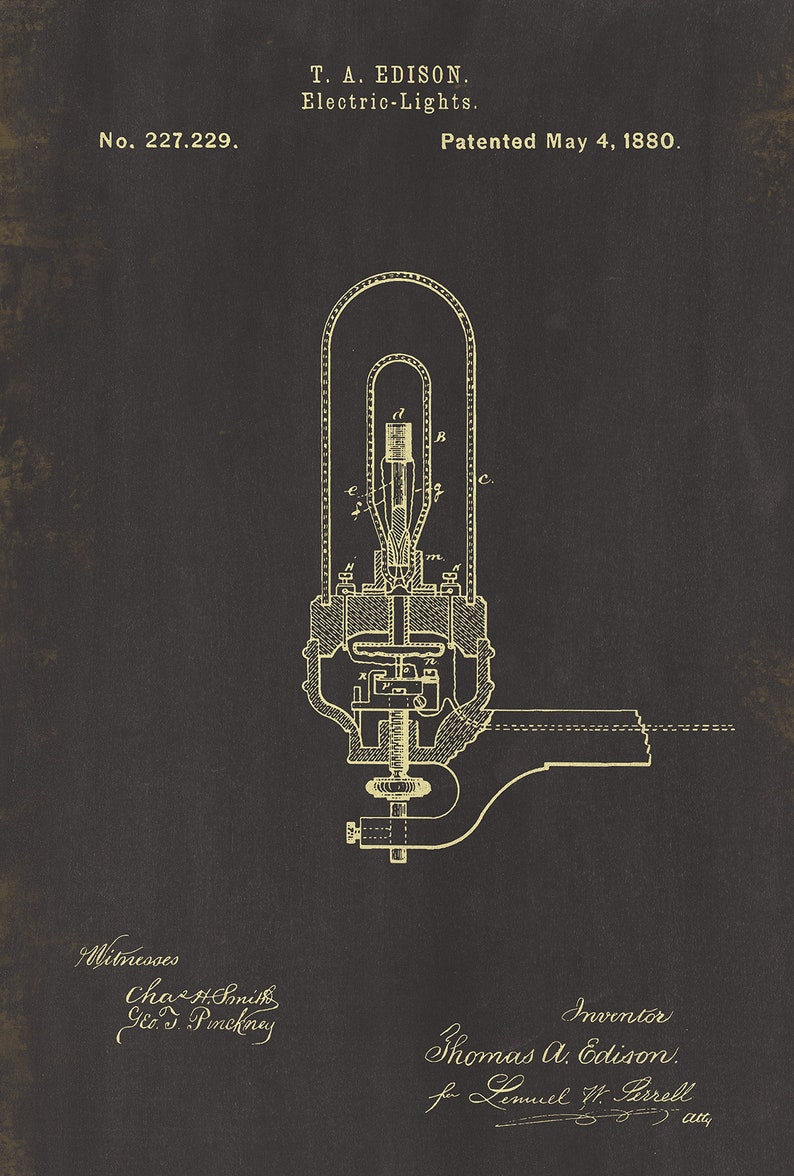 Edison Patent Print 3: Vintage Edison Light Bulb Patent Print | Etsy