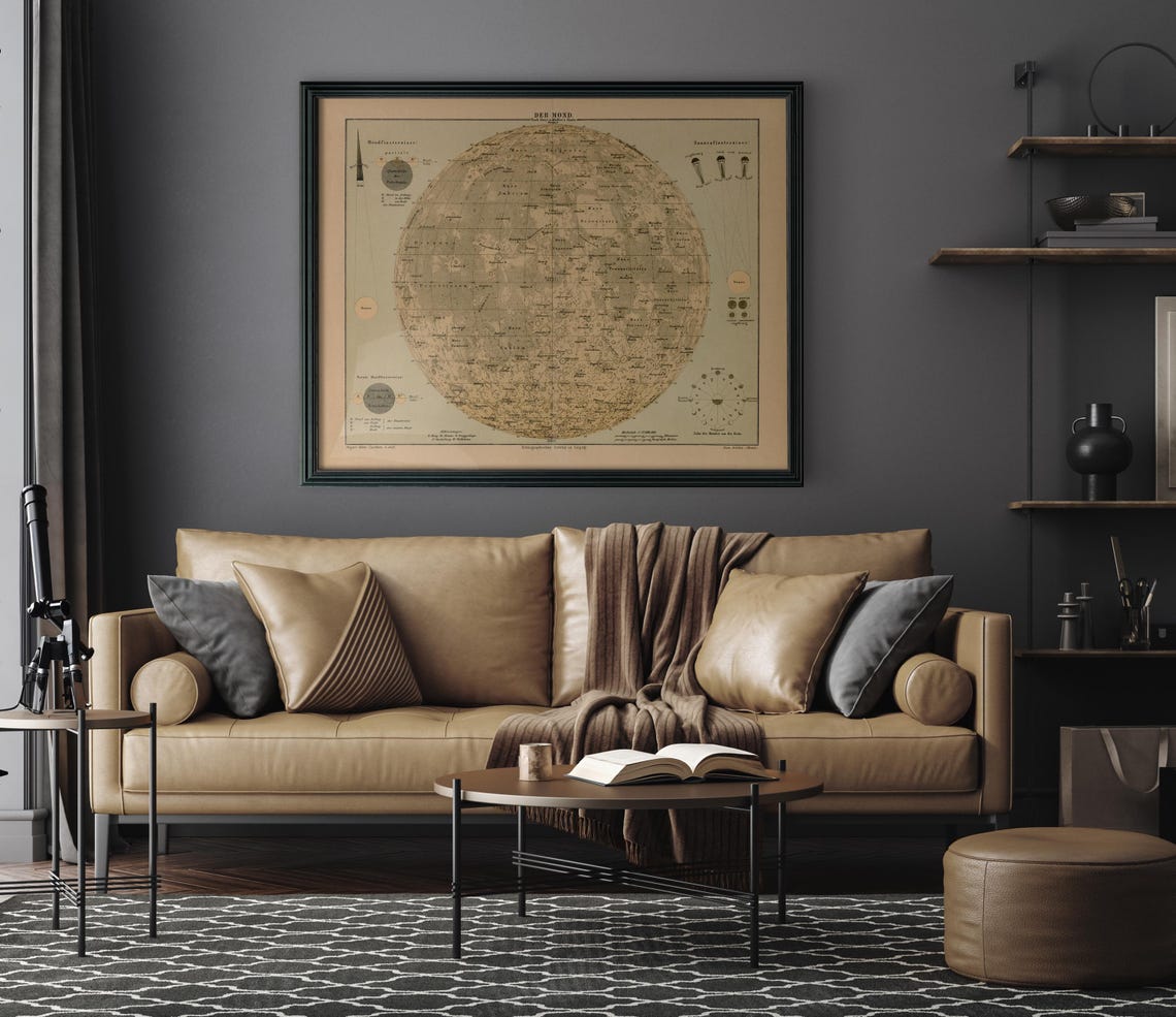 Lunar Map Print : Antique Lunar Map - Moon Map Art Print Poster 1910 ...