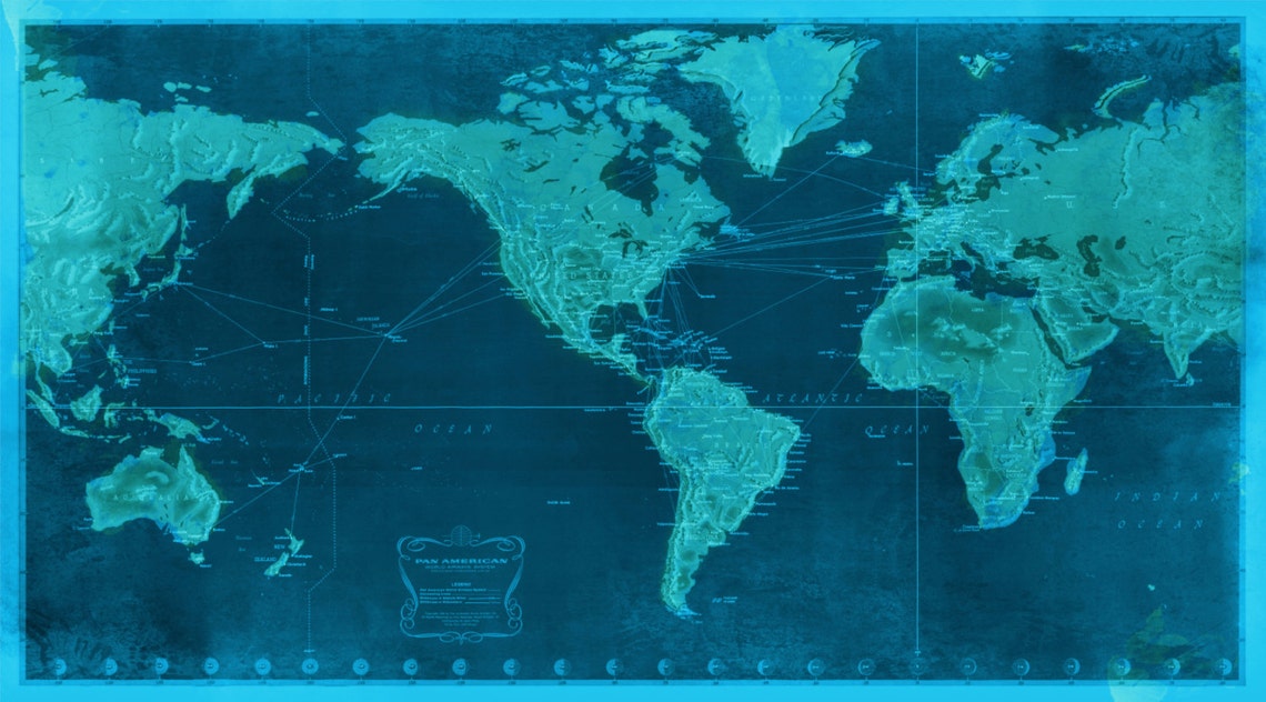 Pan Am Print : Pan Am Map Pam American World Travel Print | Etsy