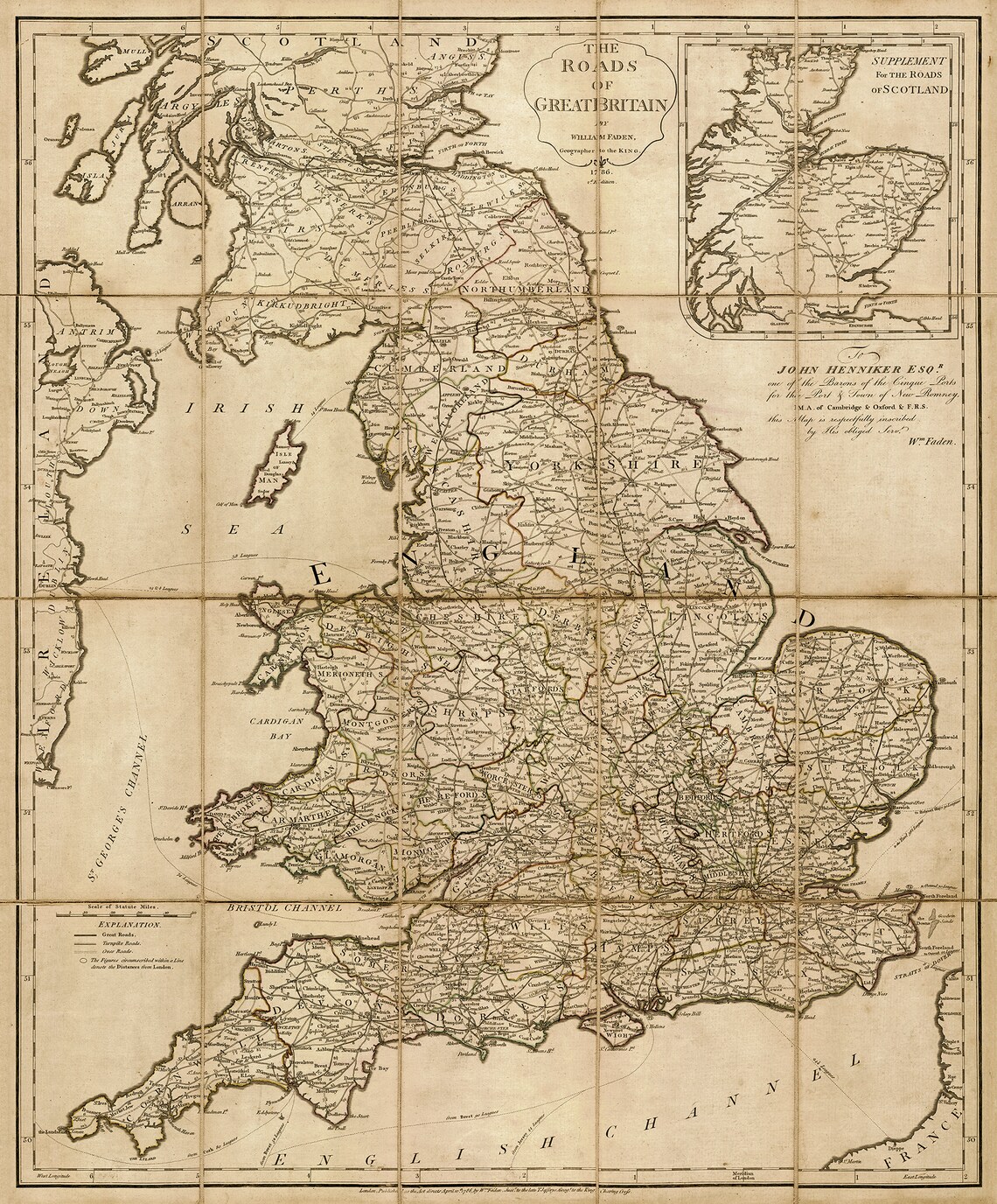 England Map : Vintage Map of England - Great Britain Map - Large ...