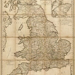 England Map : Vintage Map of England - Great Britain Map - Large ...