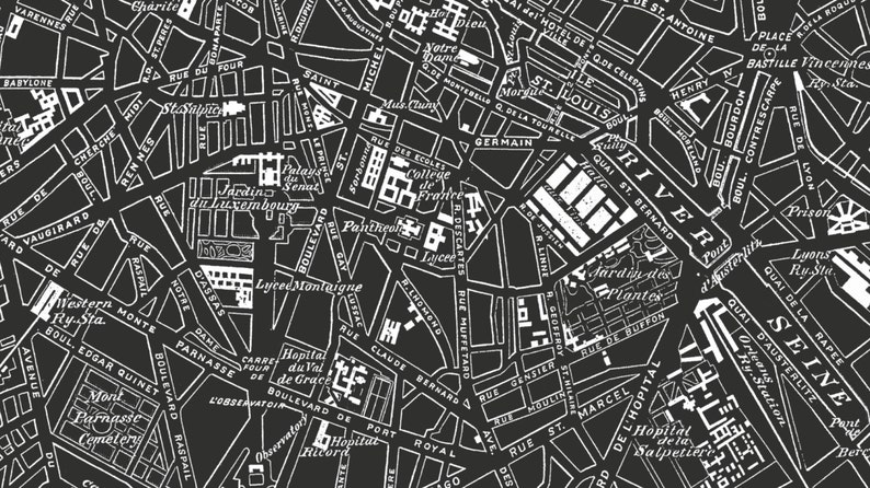 Paris Map Print : Vintage Black and White Paris Map Print - Etsy