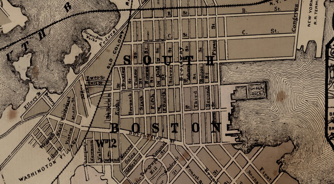 Boston Map Print : Vintage Boston Map Print Poster 1894 Old | Etsy