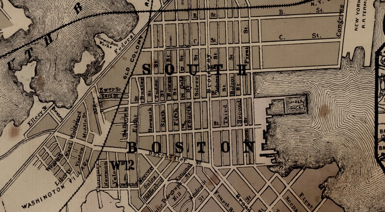 Boston Map Print : Vintage Boston Map Print Poster 1894 Old - Etsy