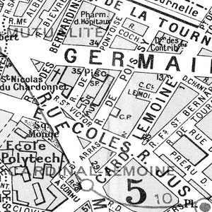 Paris Map - 5th Arrondissement Map - Pantheon Map Print : Vintage Paris ...