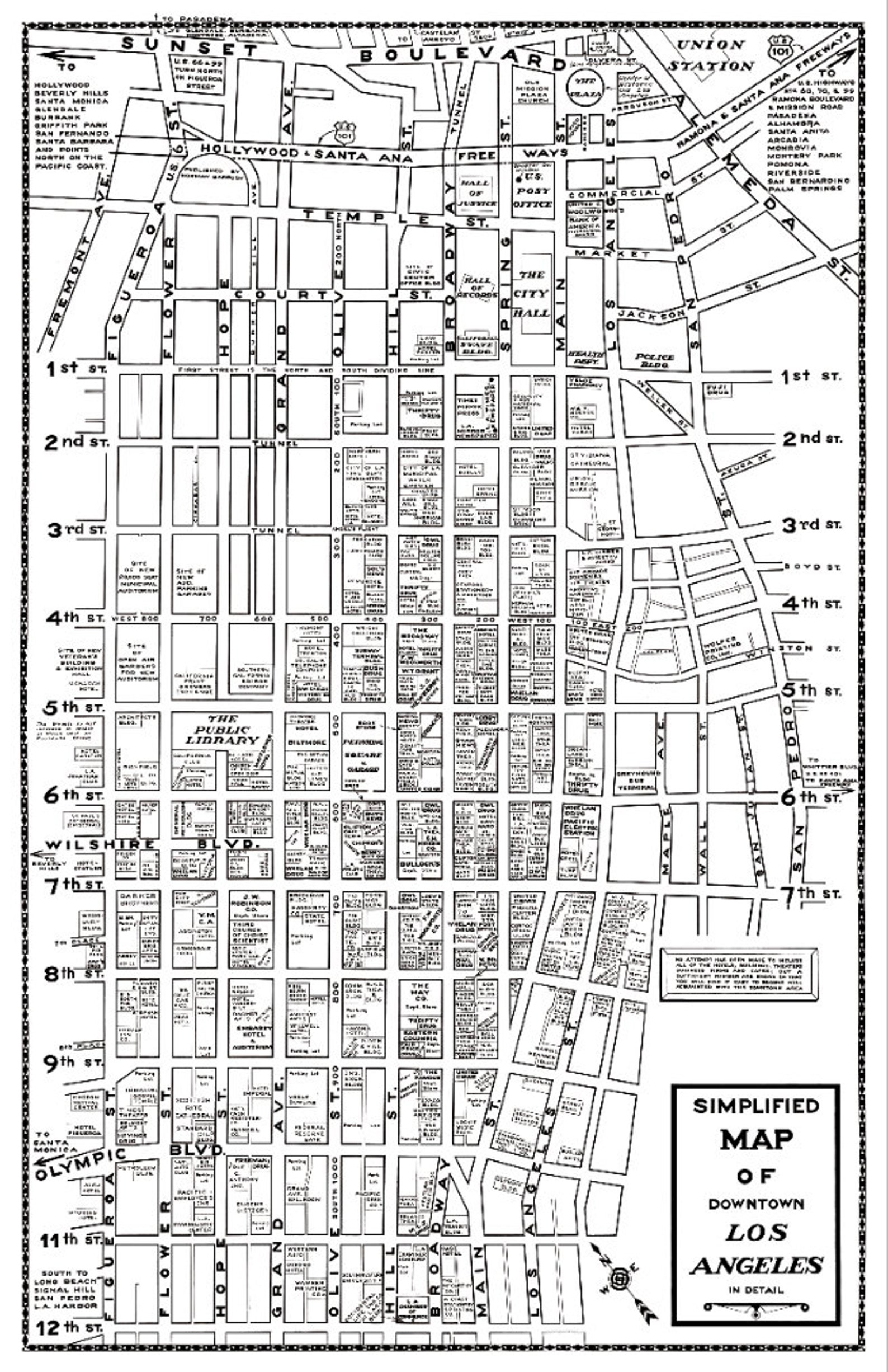 Vintage Downtown Los Angeles Map : 1940s Down Town Los Angeles | Etsy