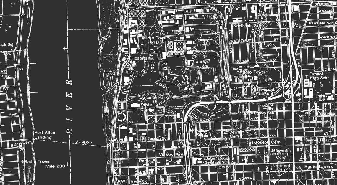 Baton Rouge Map : Vintage Baton Rouge Map Print Old Baton | Etsy