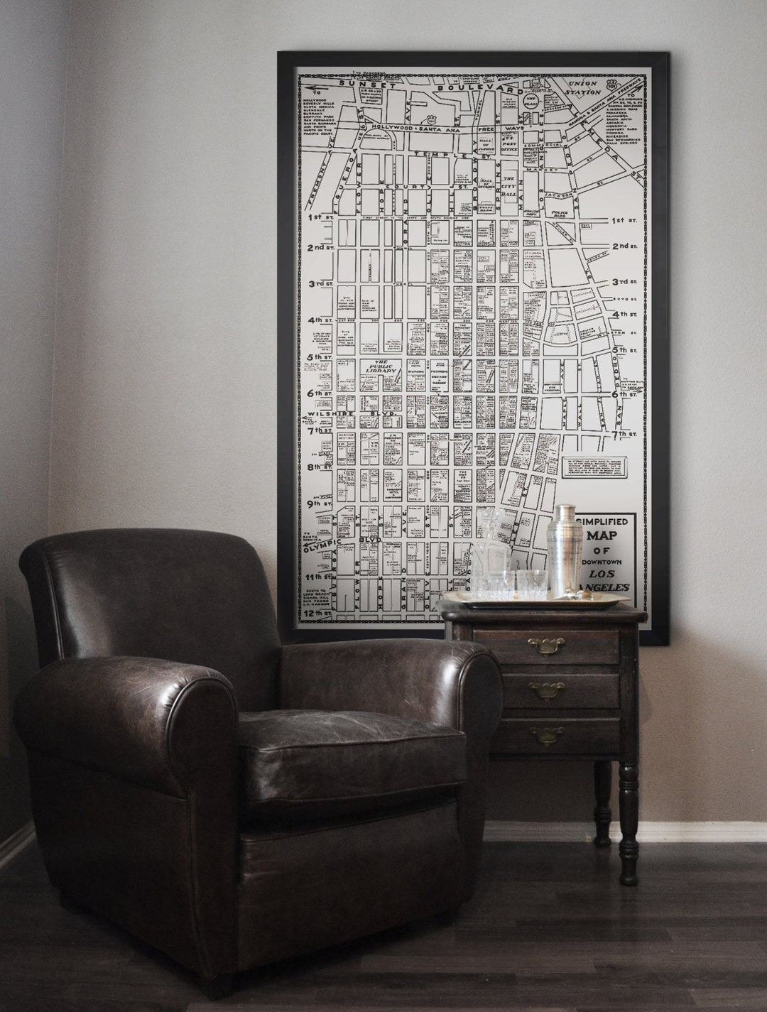 Vintage Downtown Los Angeles Map : 1940s Down Town Los Angeles Map ...