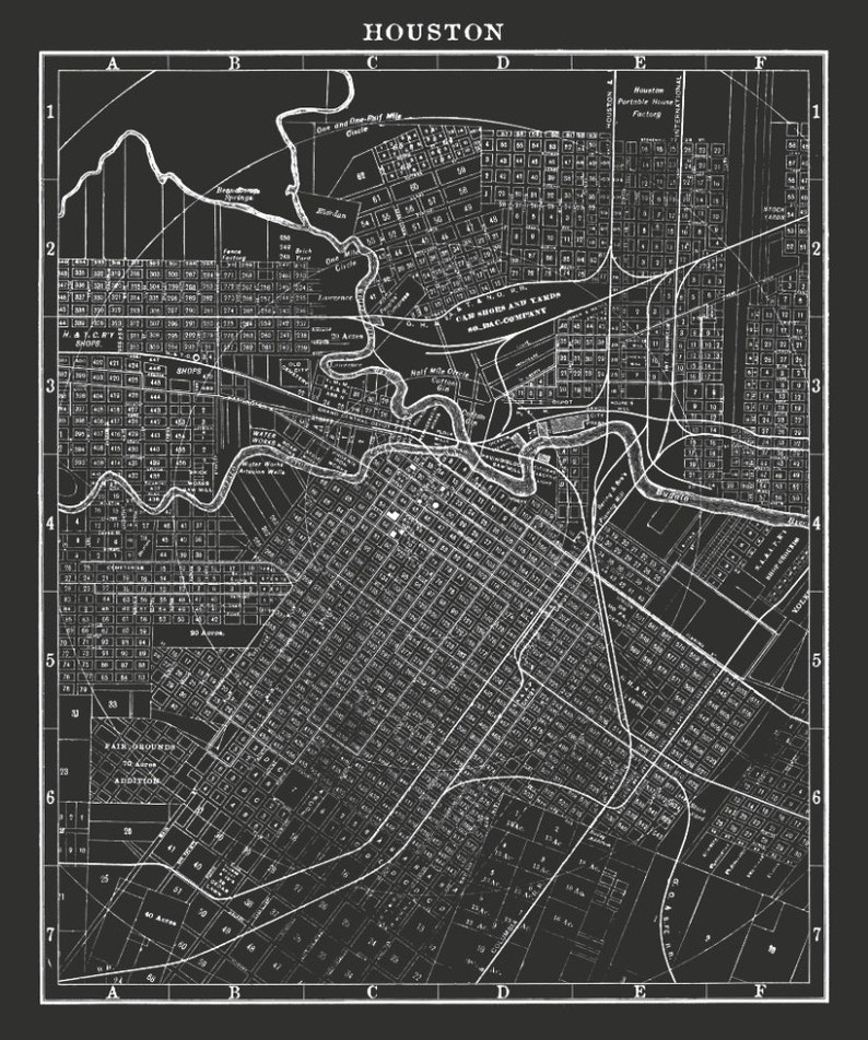 Houston Map Print : Vintage Houston Map Print - Vintage Houston Texas ...