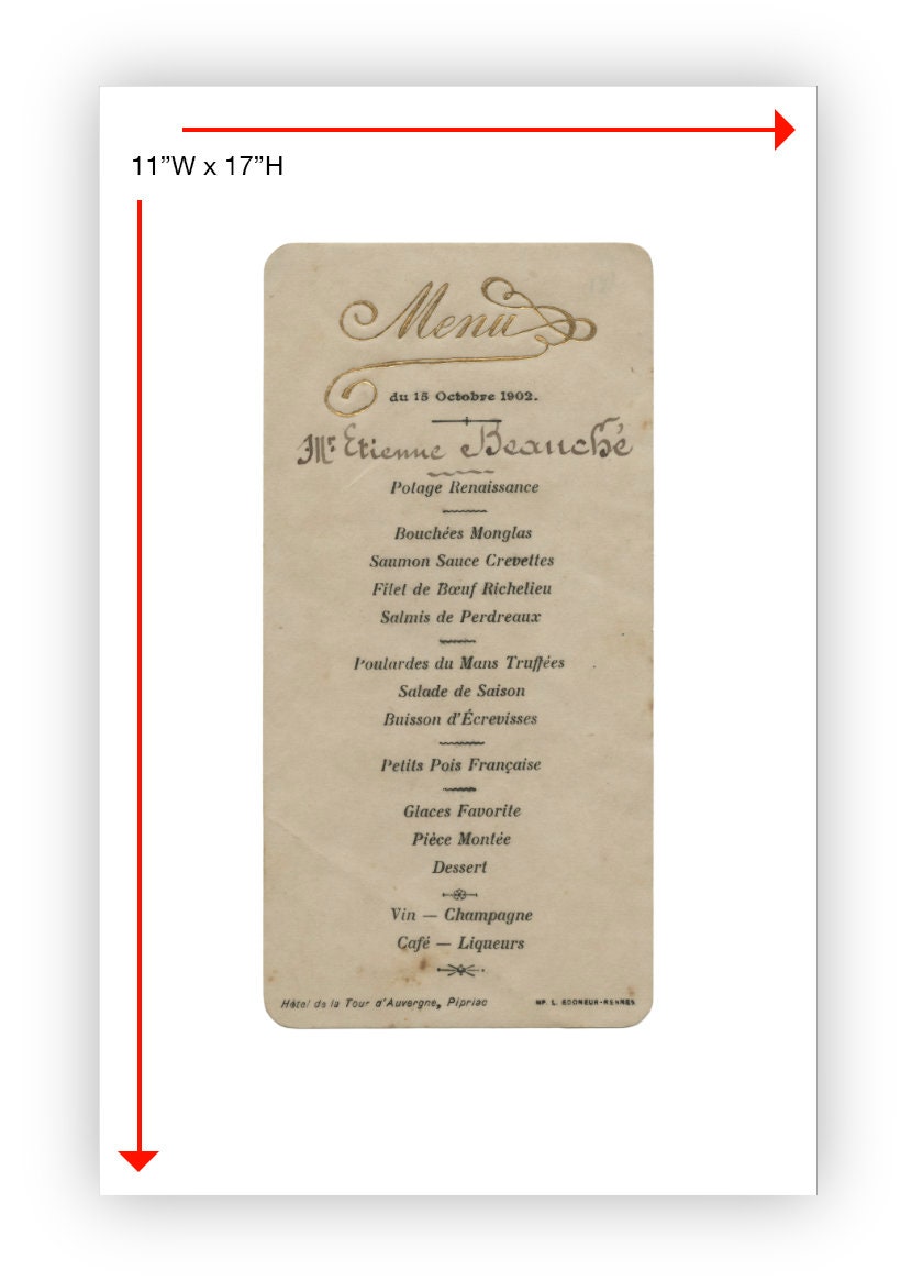 French Menu 1 1902 Vintage French Brasserie Menu Print | Etsy