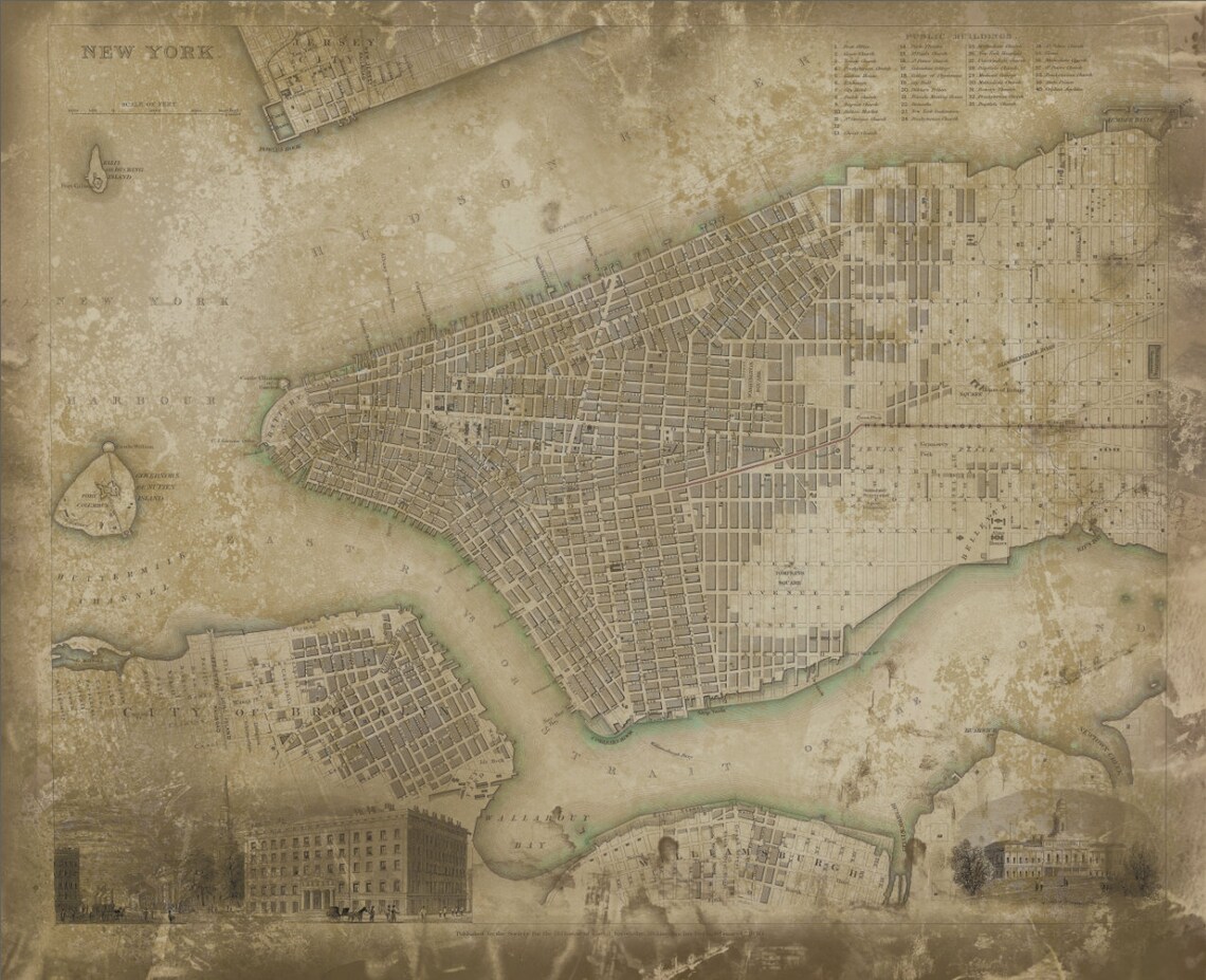 New York Map : Large New York city vintage map Grand Canvas | Etsy