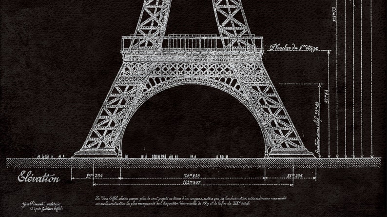 Eiffel Tower Blueprint : Vintage Eiffel Tower Blue Print - Etsy