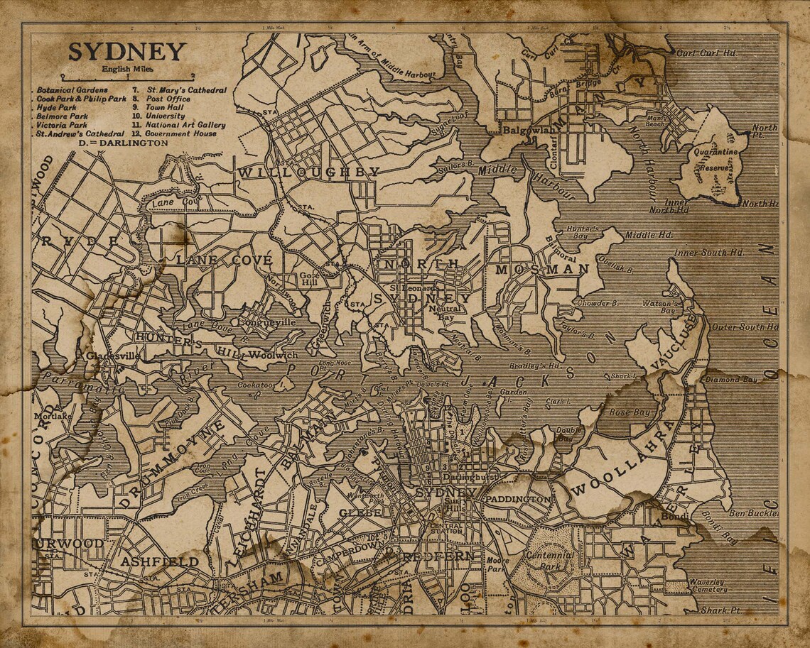 Sydney Map Print : Vintage Circa 1910 Sydney Map Print Poster ...