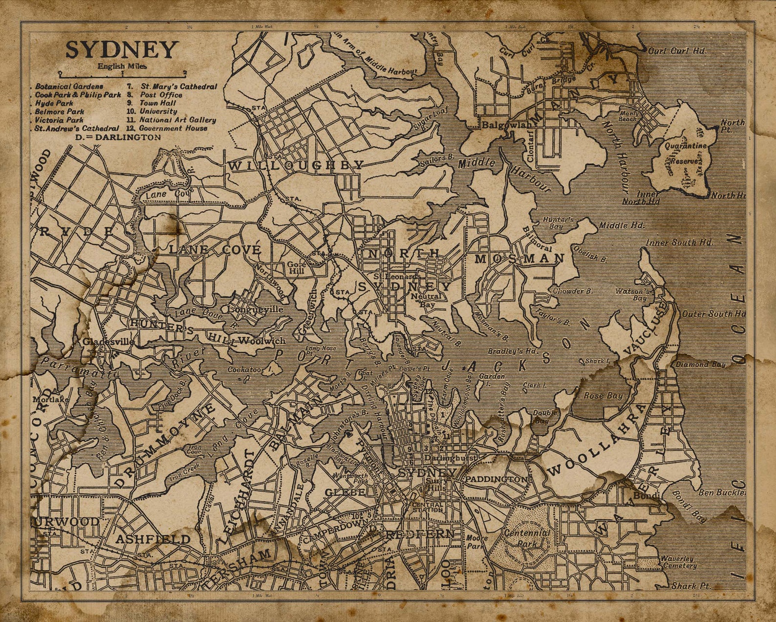 Sydney Map Print : Vintage Circa 1910 Sydney Map Print Poster ...