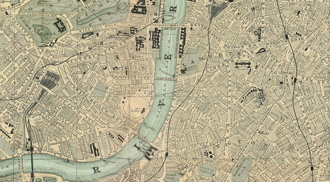 London map : Vintage rustic Circa 1890 London Map print poster | Etsy