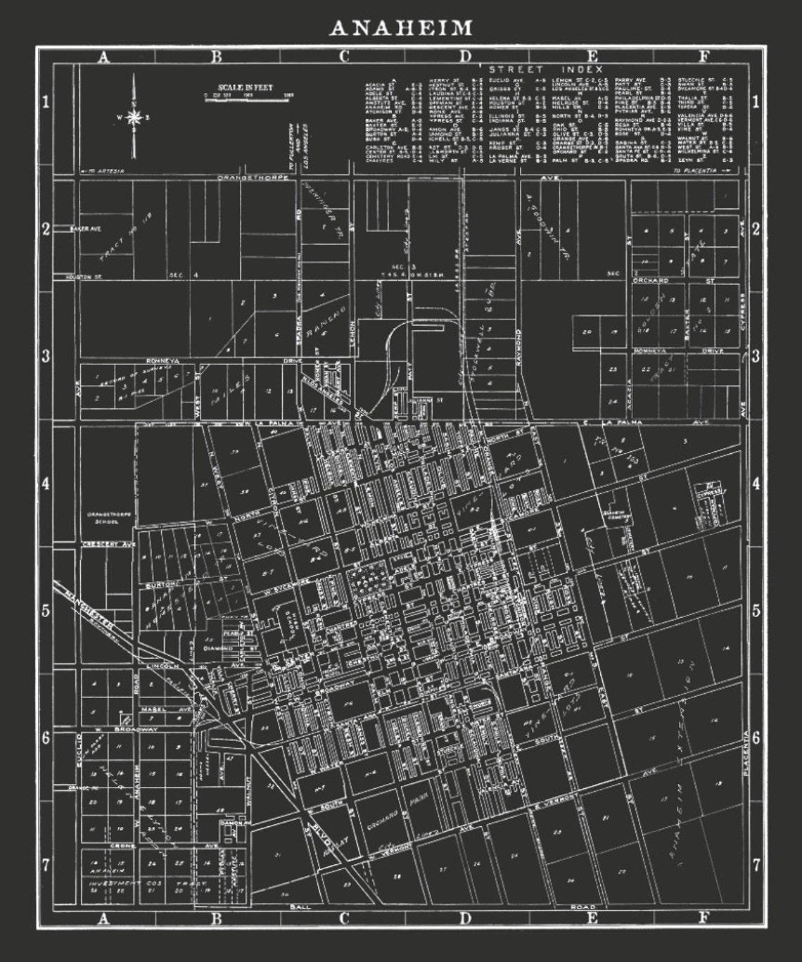 Anaheim Map : Black and White Style Vintage Anaheim Map Print | Etsy
