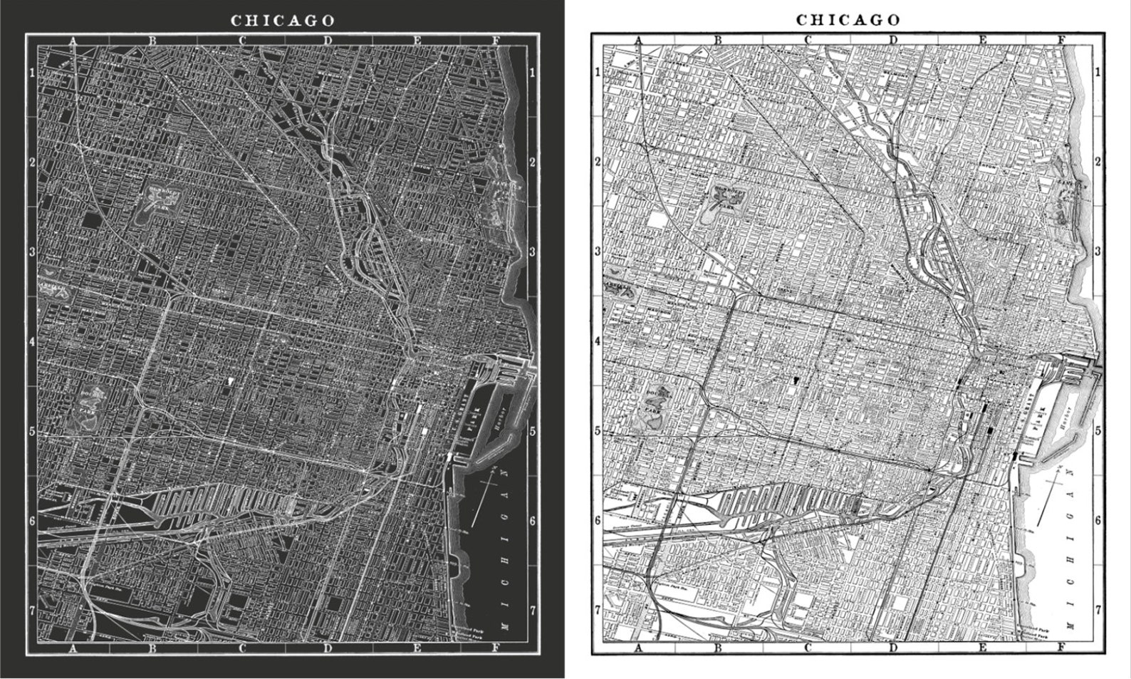 Chicago Map : Large Black and White Vintage Chicago Map Print - Etsy