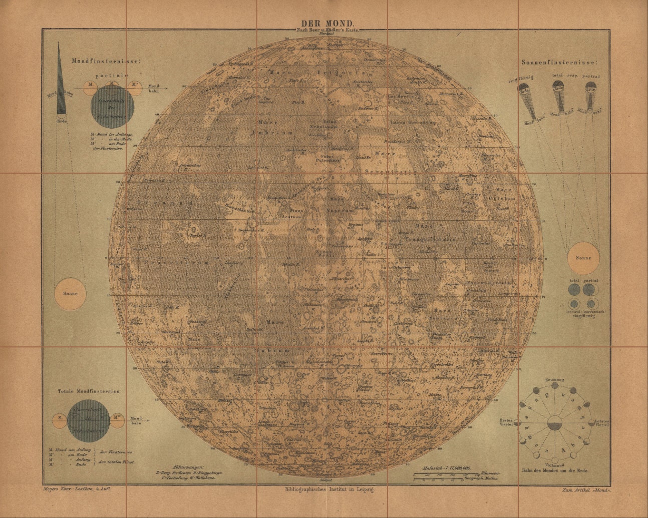 Lunar Map Print : Antique Lunar Map Moon Map Art Print | Etsy