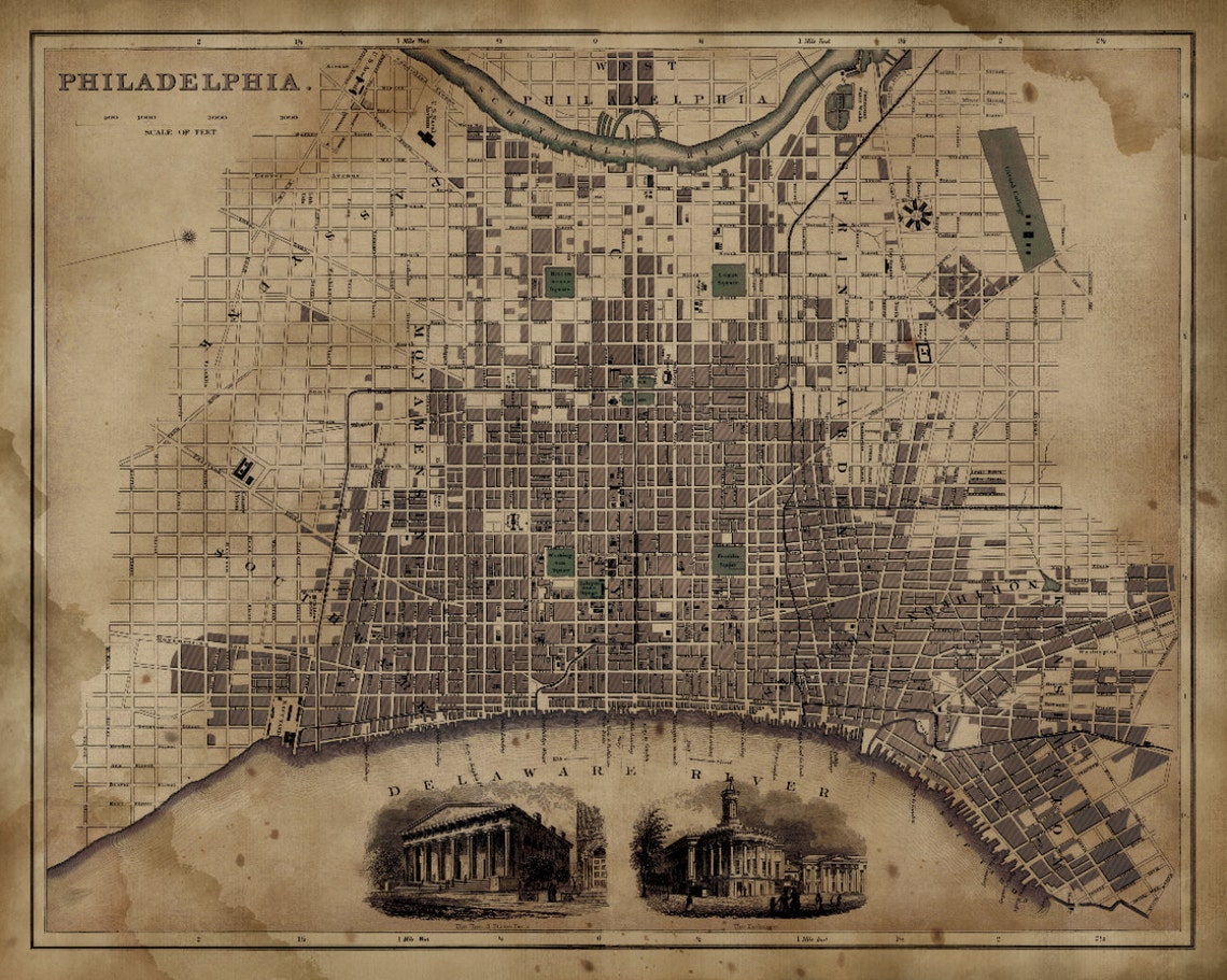Philadelphia Map : Vintage Philadelphia Map Print Poster Circa | Etsy