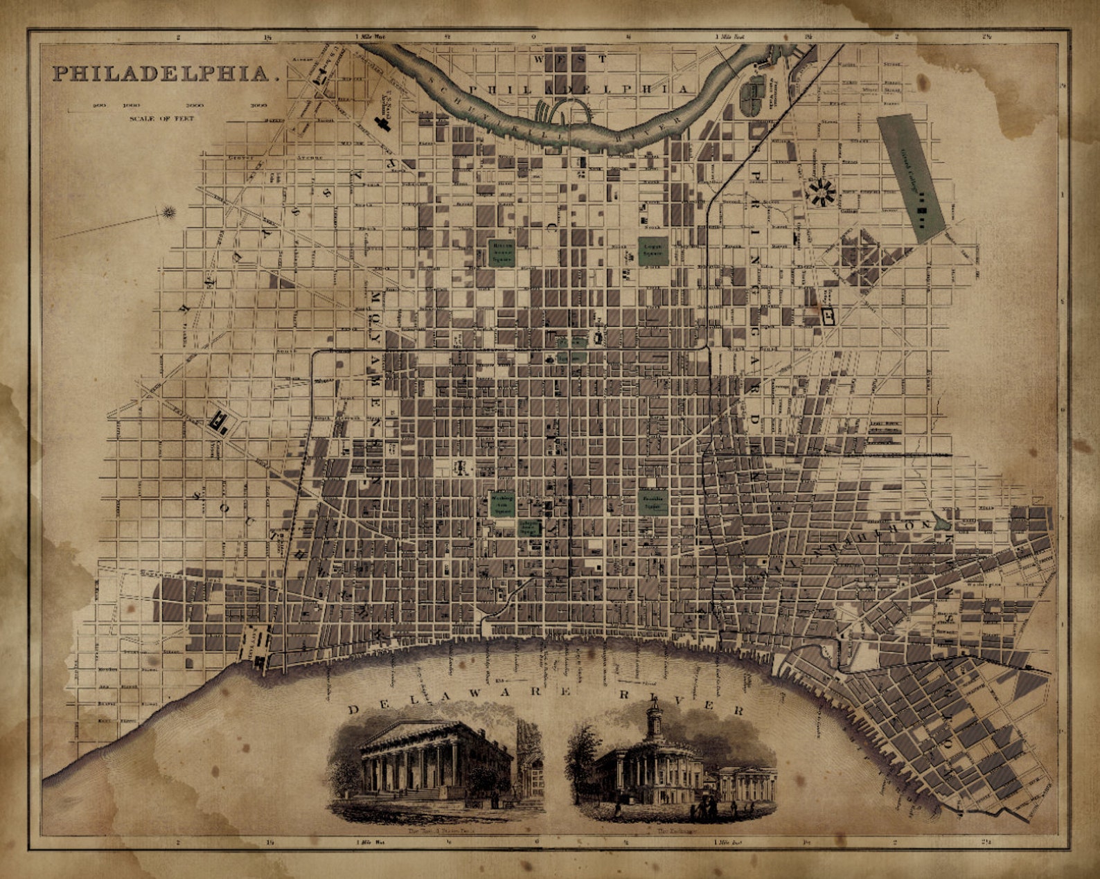 Philadelphia Map : Vintage Philadelphia Map Print Poster Circa | Etsy