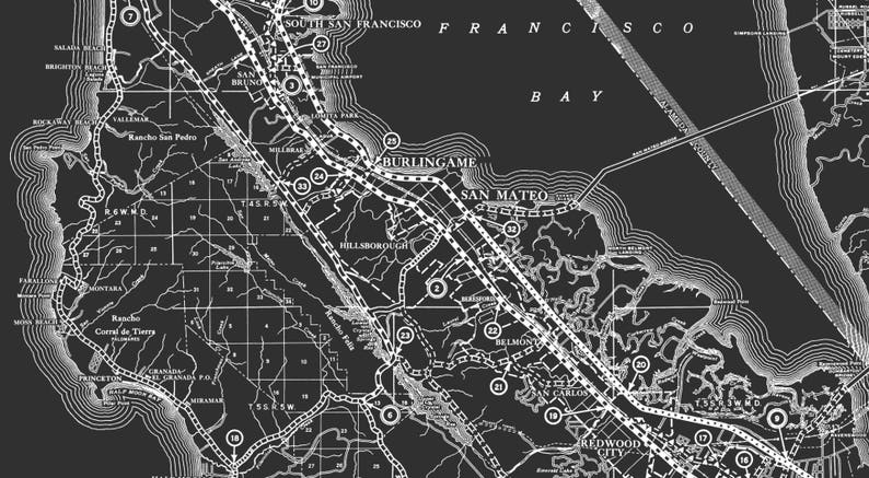 Mapa de San Mateo: Impresión de mapa vintage de San Mateo Circa 1934 ...