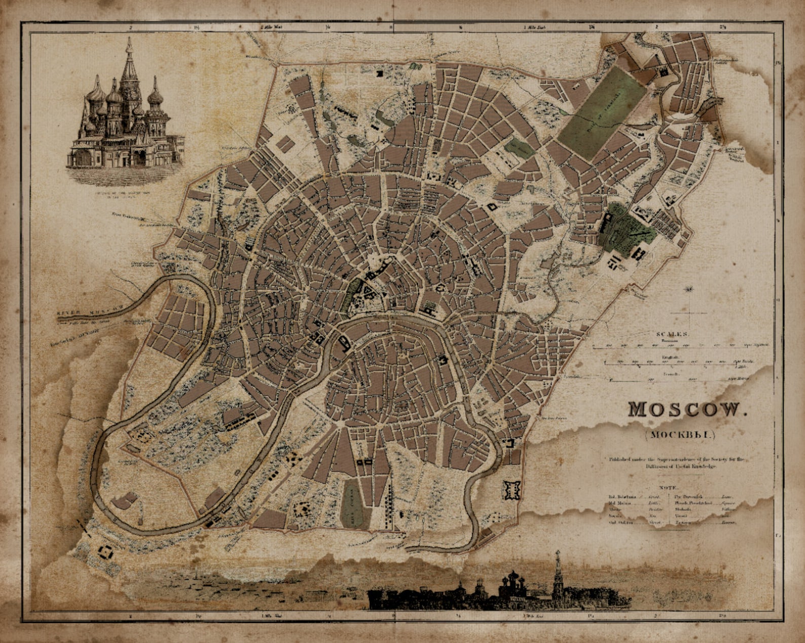 Moscow Map : Vintage Moscow Map Print Poster Circa 1836 Moscow - Etsy